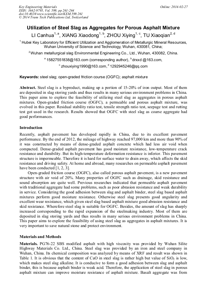 Utilization of Steel Slag as Aggregates for Porous Asphalt Mixture ...