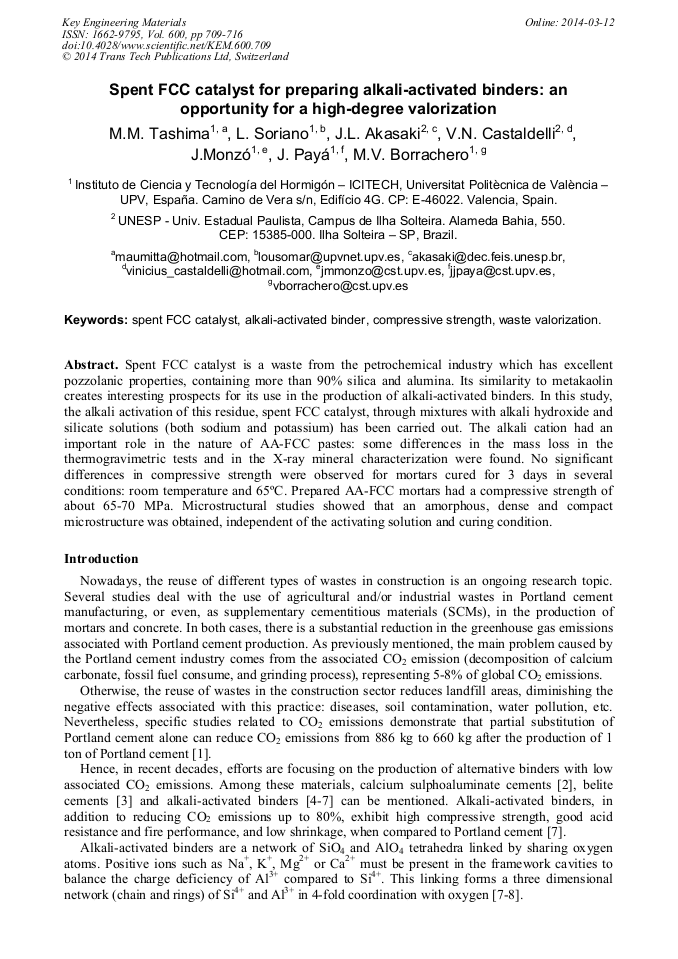 Spent FCC Catalyst for Preparing Alkali-Activated Binders: An ...