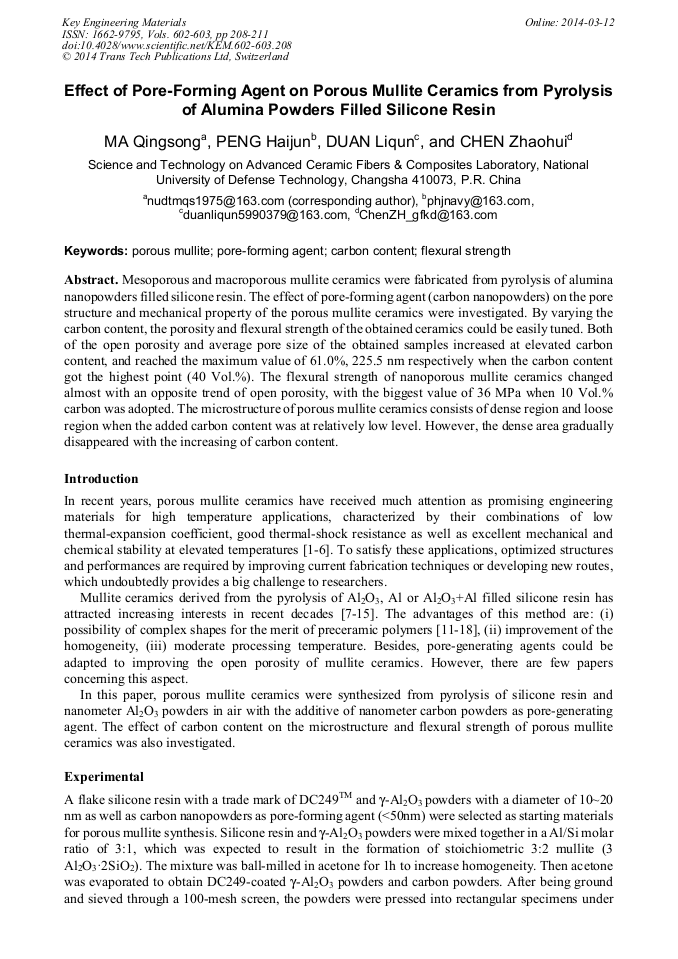 Effect of Pore-Forming Agent on Porous Mullite Ceramics from Pyrolysis ...