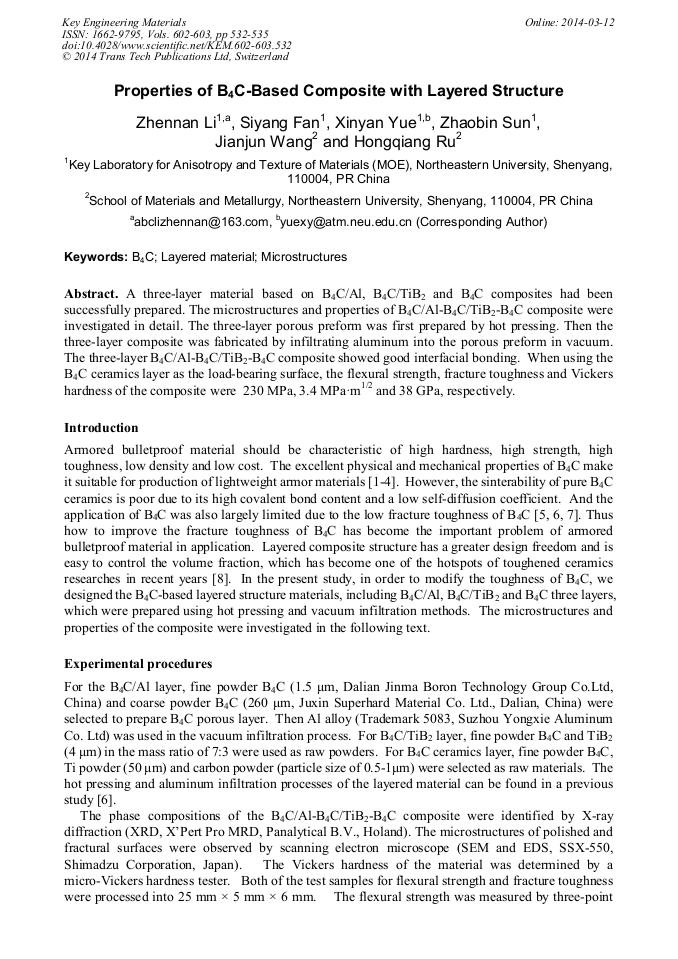 Properties of B4C-Based Composite with Layered Structure | Scientific.Net