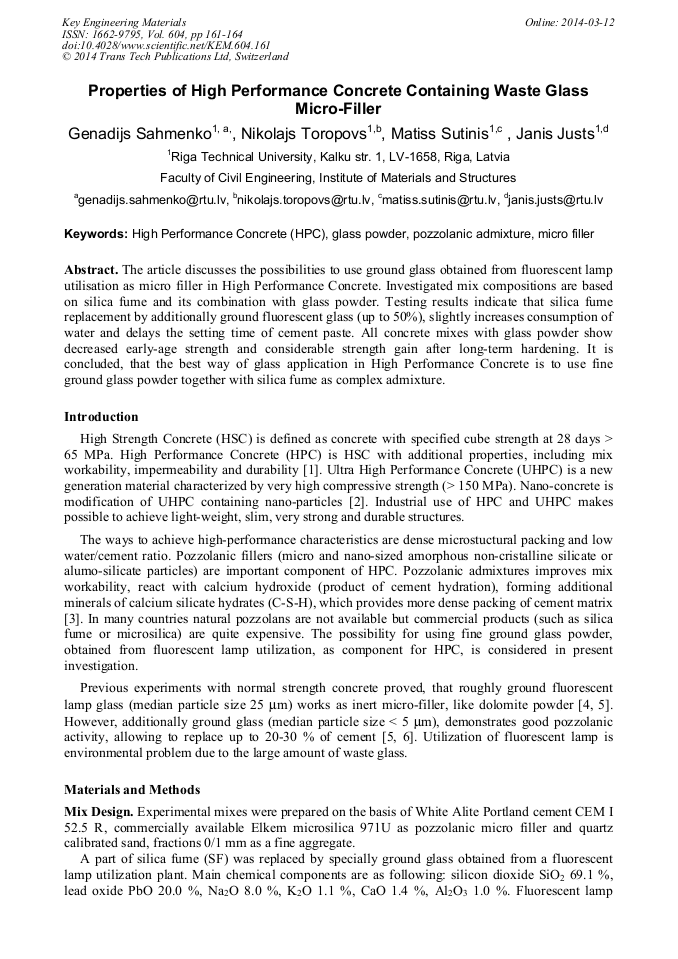 Properties of High Performance Concrete Containing Waste Glass Micro ...