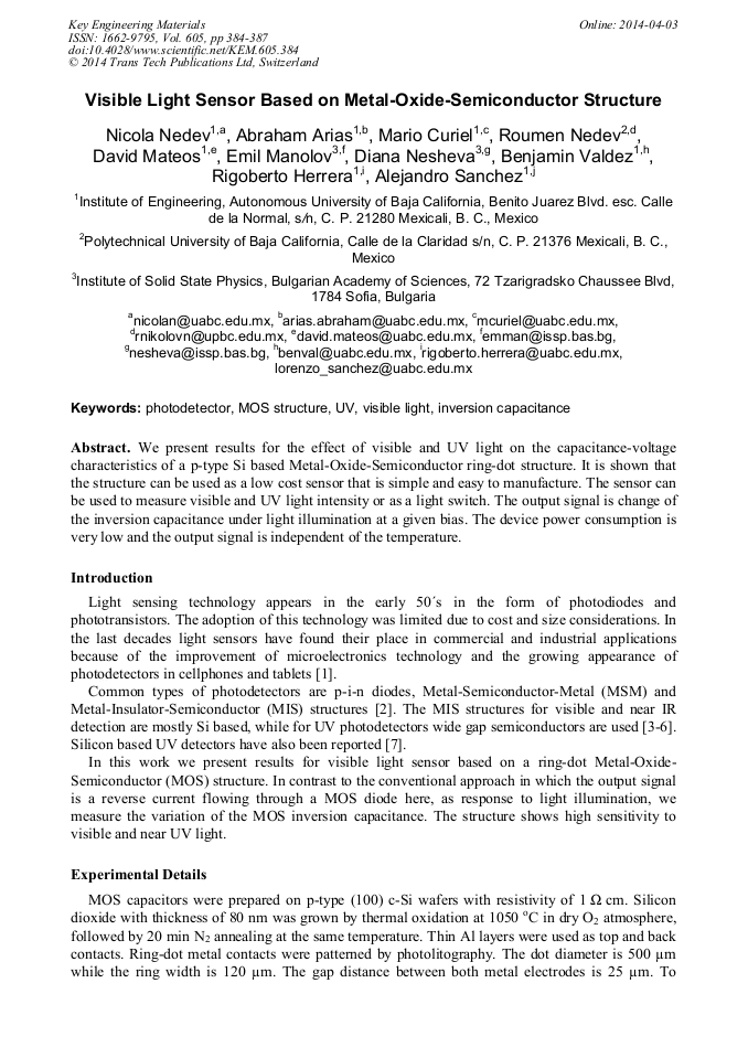 Visible Light Sensor Based on Metal-Oxide-Semiconductor Structure ...