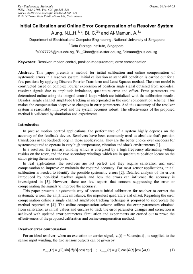 Initial Calibration and Online Error Compensation of a Resolver System ...