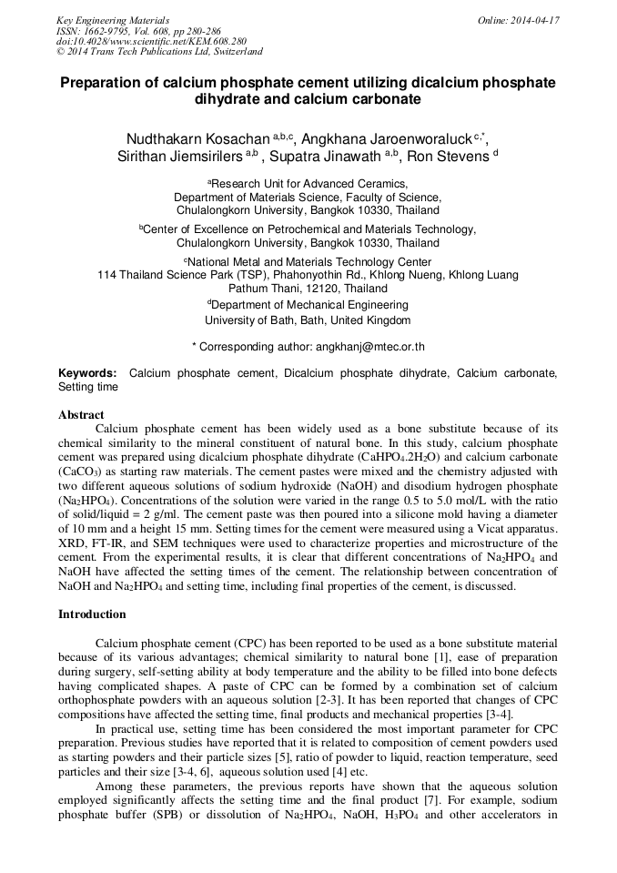 Preparation of Calcium Phosphate Cement Utilizing Dicalcium Phosphate ...