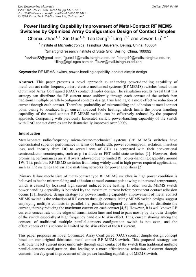 Power Handling Capability Improvement of Metal-Contact RF MEMS Switches ...