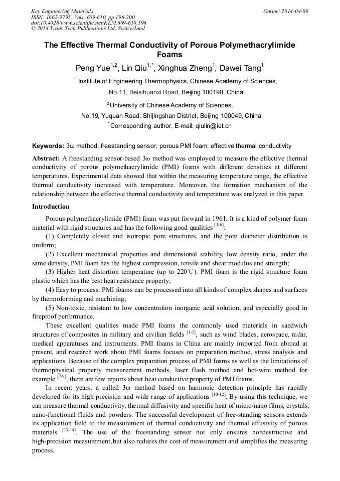 The Effective Thermal Conductivity of Porous Polymethacrylimide Foams ...