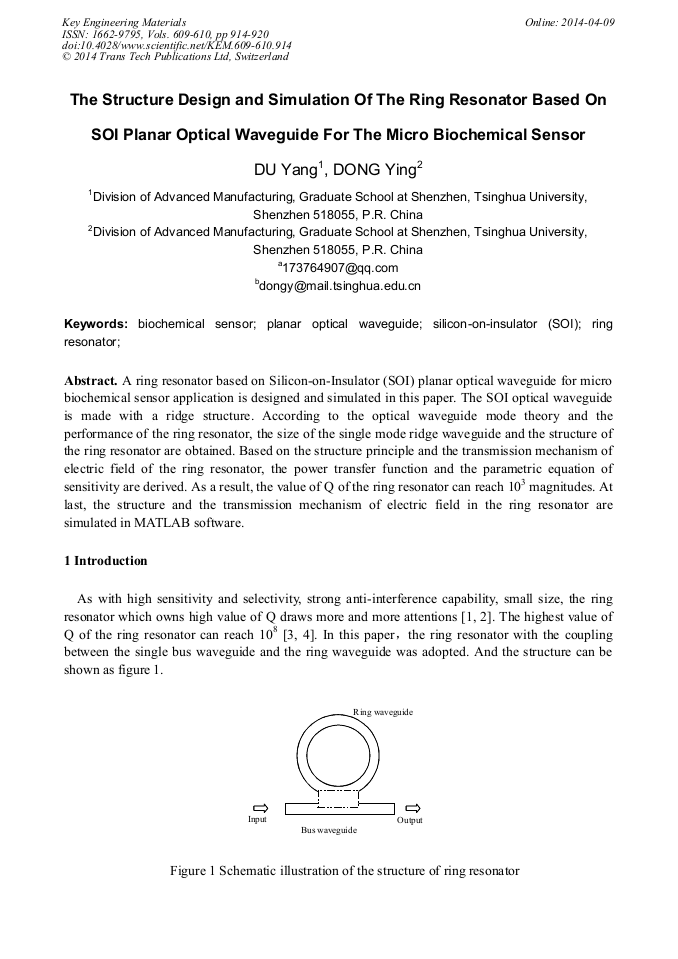 The Structure Design and Simulation of the Ring Resonator Based on SOI ...