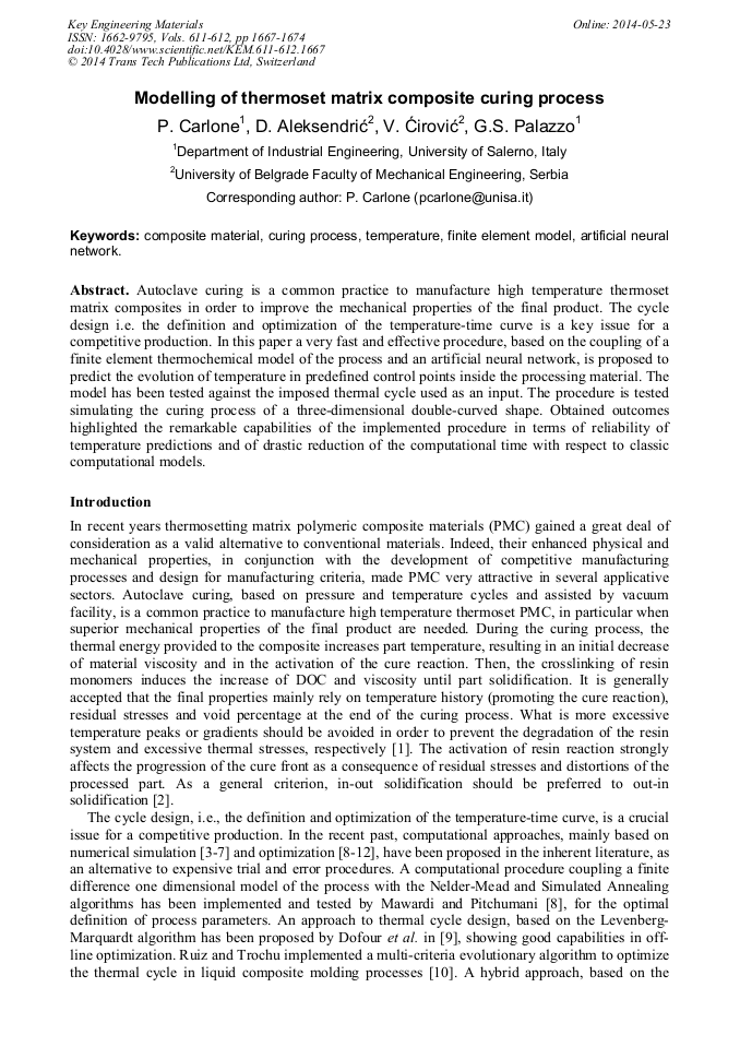 Modelling of Thermoset Matrix Composite Curing Process | Scientific.Net