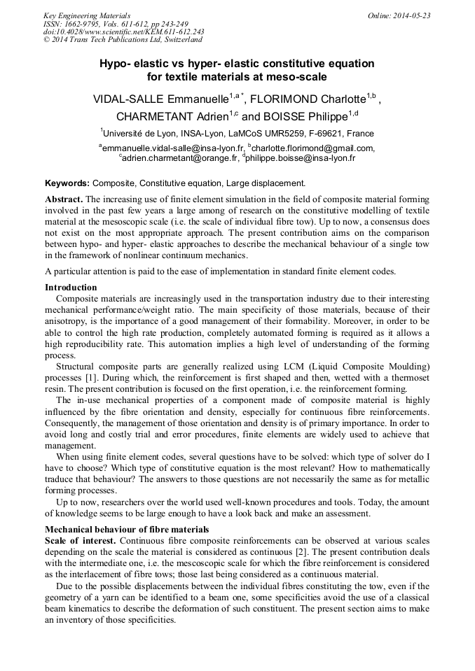 Hypo-Elastic vs Hyper-Elastic Constitutive Equation for Textile ...