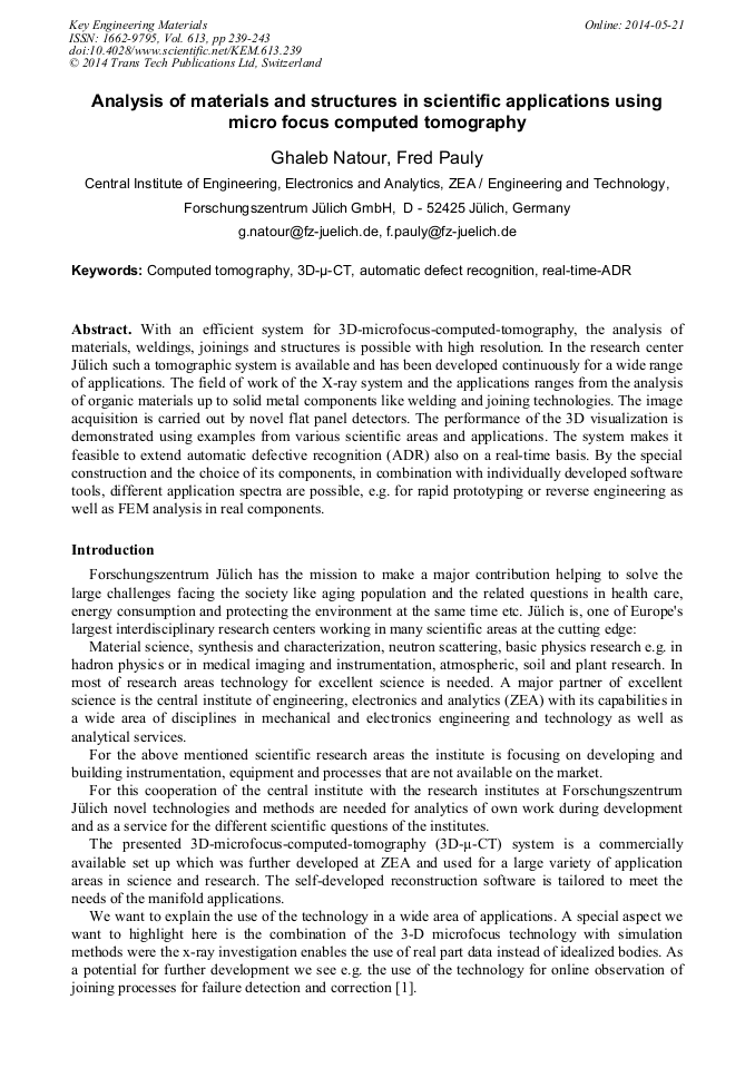 Analysis of Materials and Structures in Scientific Applications Using ...