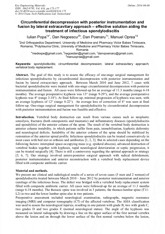 Circumferential Decompression with Posterior Instrumentation and Fusion ...