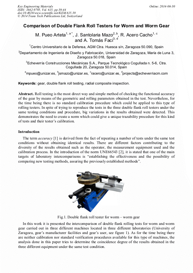 Comparison of Double Flank Roll Testers for Worm and Worm Gear ...
