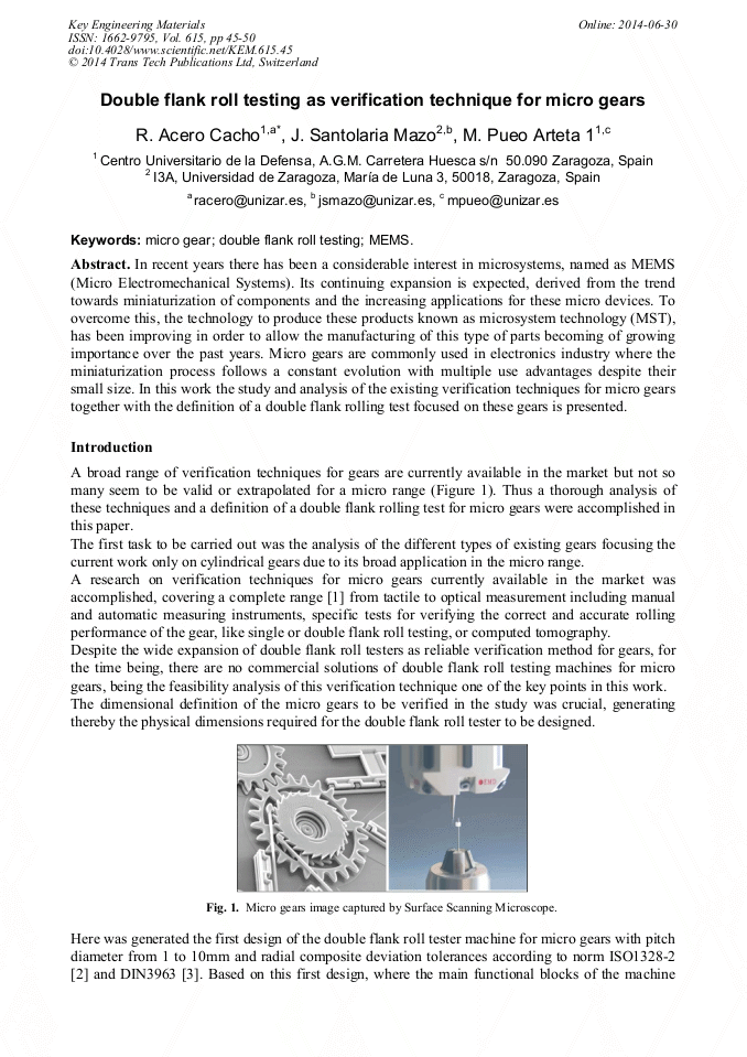 Double Flank Roll Testing as Verification Technique for Micro Gears ...