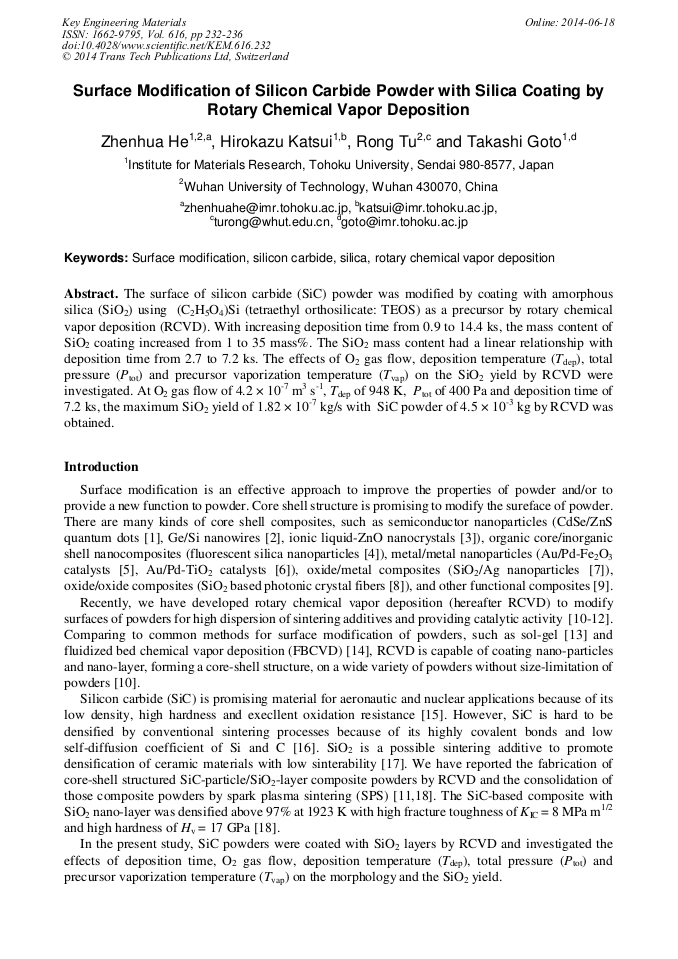 Surface Modification of Silicon Carbide Powder with Silica Coating by ...