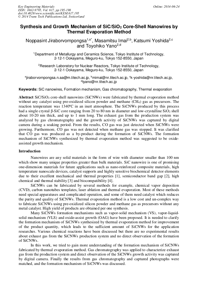 Synthesis and Growth Mechanism of SiC/SiO2 Core-Shell Nanowires by Thermal Evaporation Method ...