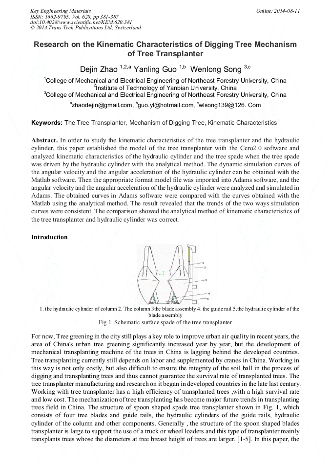 Research on the Kinematic Characteristics of Digging Tree Mechanism of ...