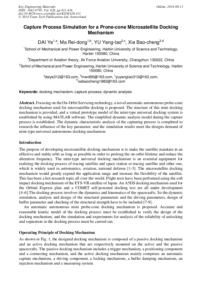 Capture Process Simulation for a Prone-Cone Microsatellite Docking ...