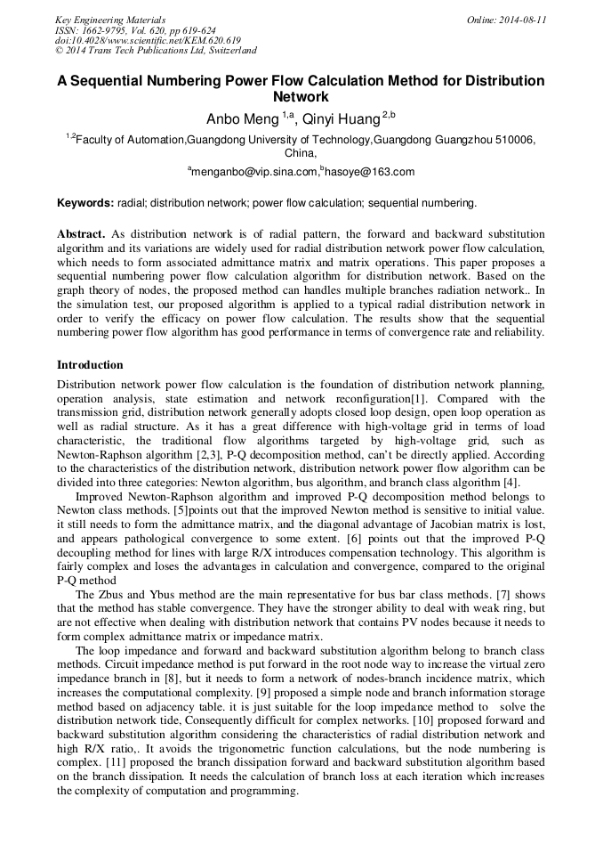 A Sequential Numbering Power Flow Calculation Method for Distribution Network | Scientific.Net
