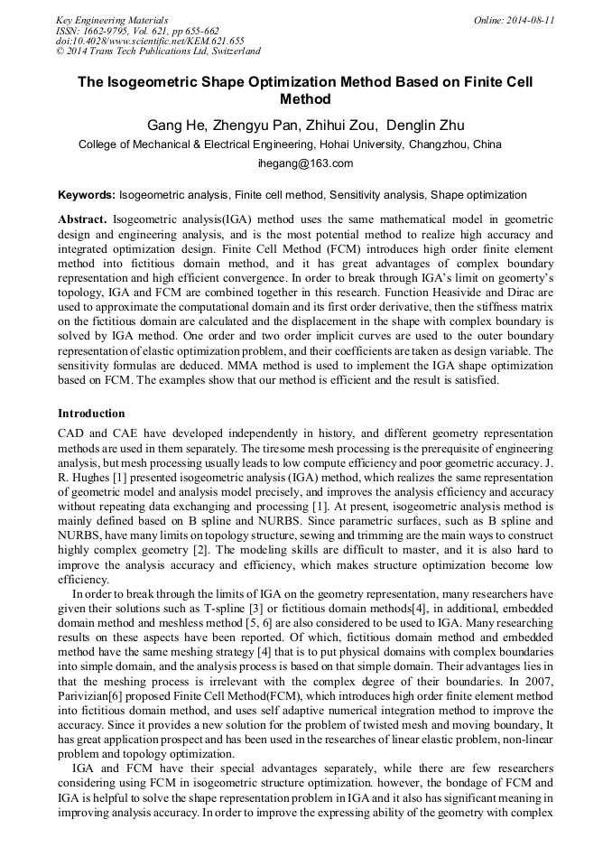 The Isogeometric Shape Optimization Method Based on Finite Cell Method | Scientific.Net