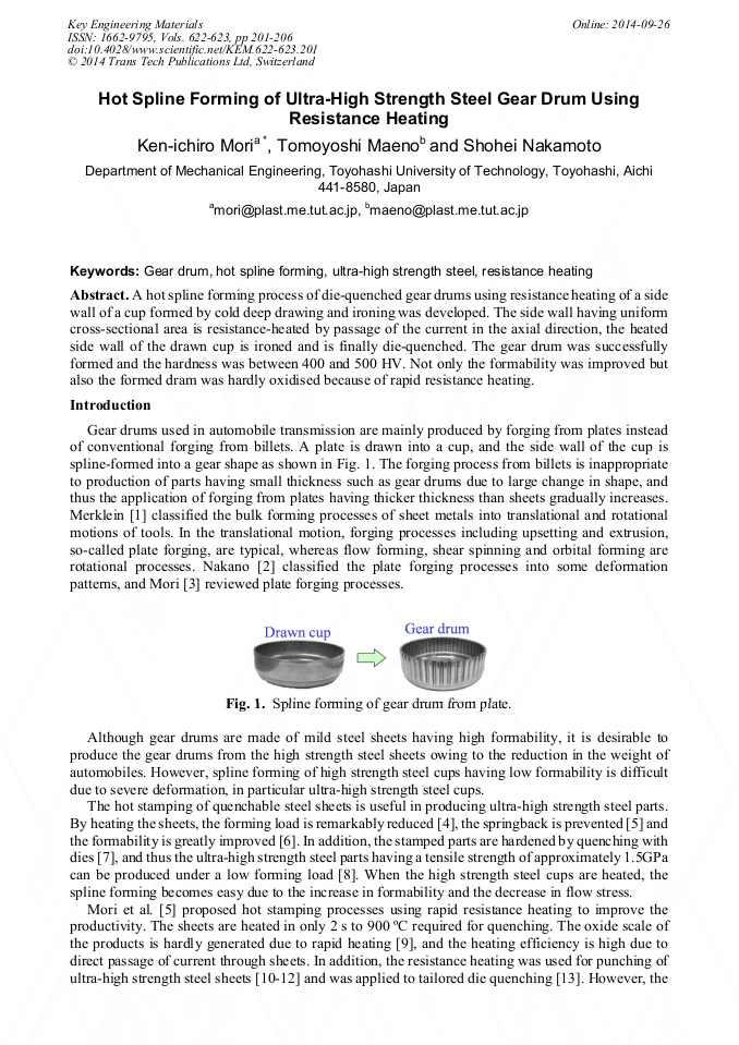 Hot Spline Forming of Ultra-High Strength Steel Gear Drum Using ...