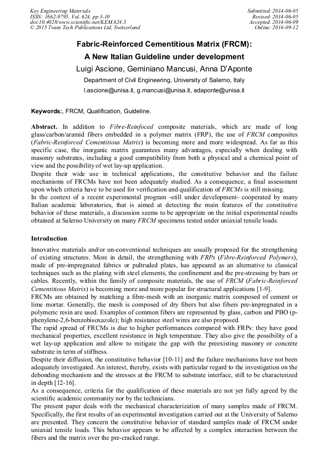 Fabric-Reinforced Cementitious Matrix (FRCM): A New Italian Guideline ...