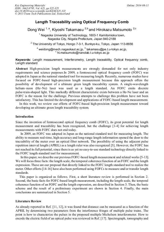 Length Traceability Using Optical Frequency Comb | Scientific.Net