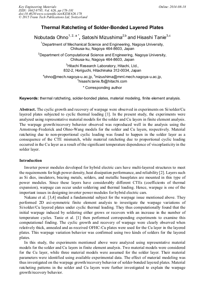 Thermal Ratcheting of Solder-Bonded Layered Plates | Scientific.Net