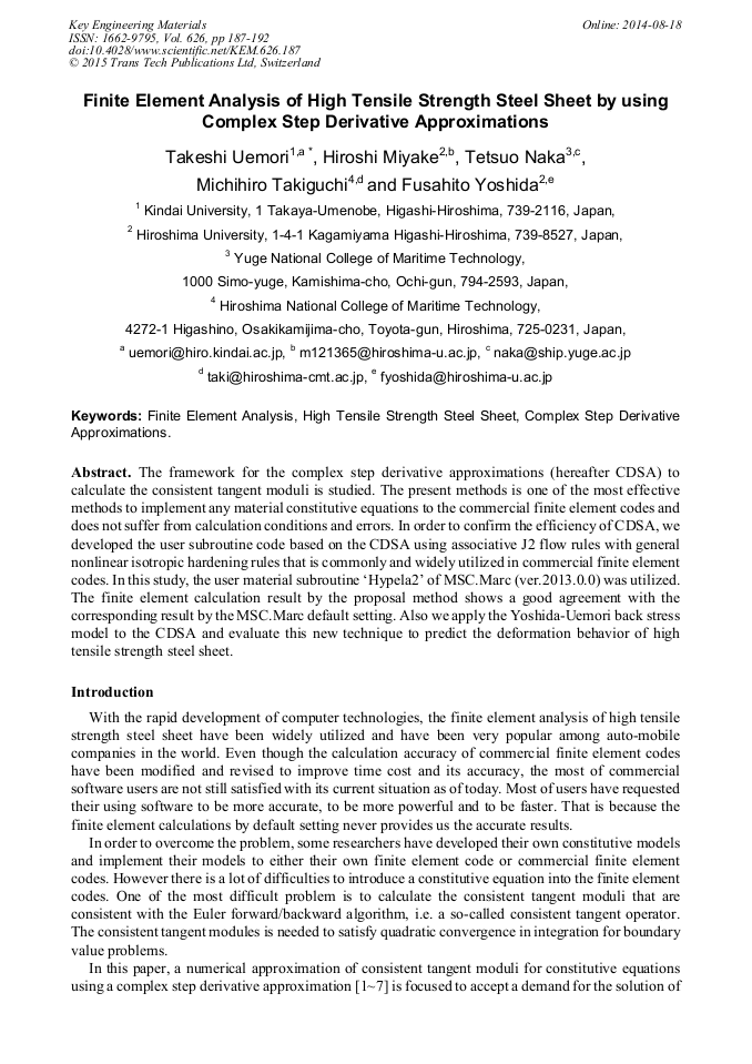 Finite Element Analysis of High Tensile Strength Steel Sheet by Using ...