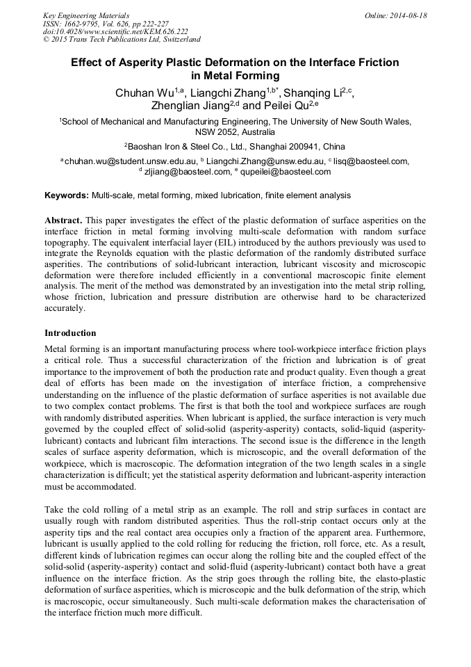 Effect of Asperity Plastic Deformation on the Interface Friction in ...