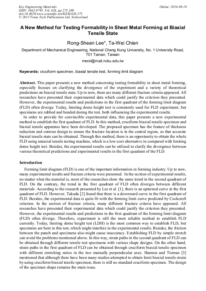 A New Method for Testing Formability in Sheet Metal Forming at Biaxial ...