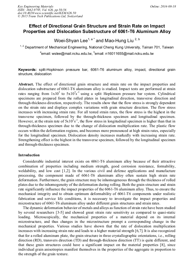 Effect of Directional Grain Structure and Strain Rate on Impact ...