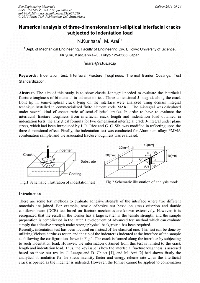 Numerical Analysis of Three-Dimensional Semi-Elliptical Interfacial Cracks Subjected to ...