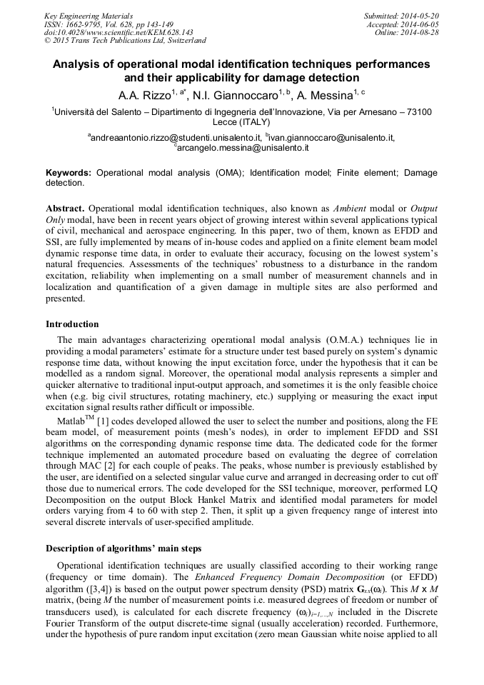 Analysis of Operational Modal Identification Techniques Performances ...