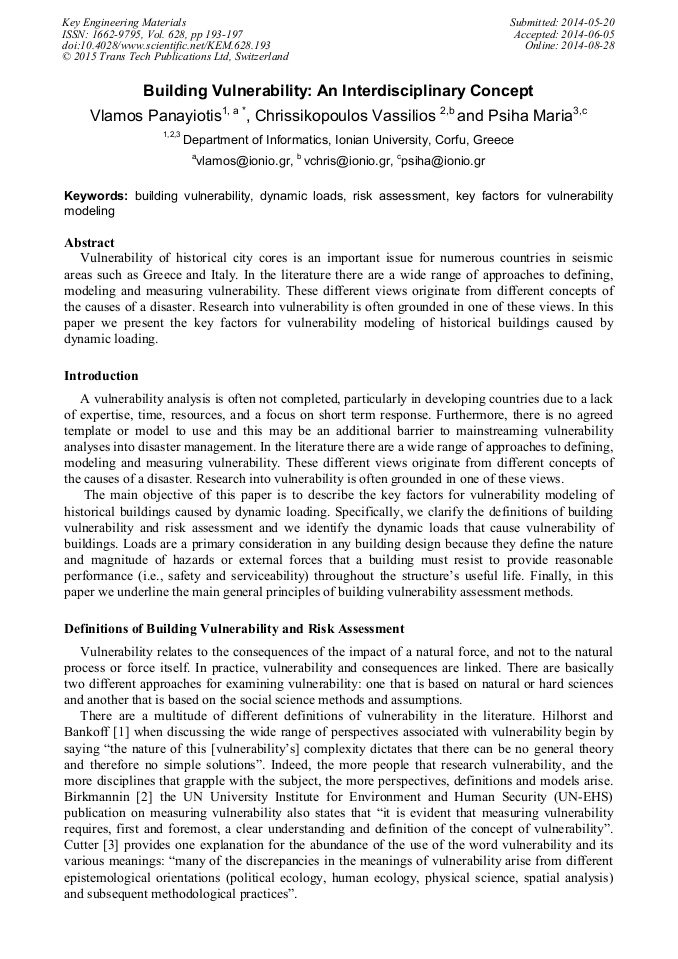 Building Vulnerability: An Interdisciplinary Concept | Scientific.Net