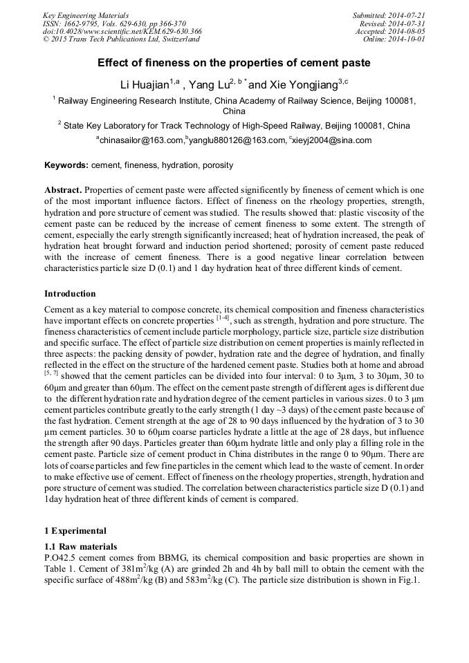 Effect of Fineness on the Properties of Cement Paste | Scientific.Net