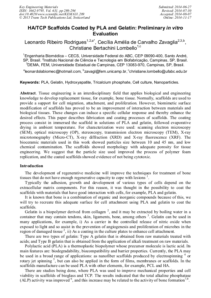 HA/TCP Scaffolds Coated by PLA and Gelatin: Preliminary In Vitro ...
