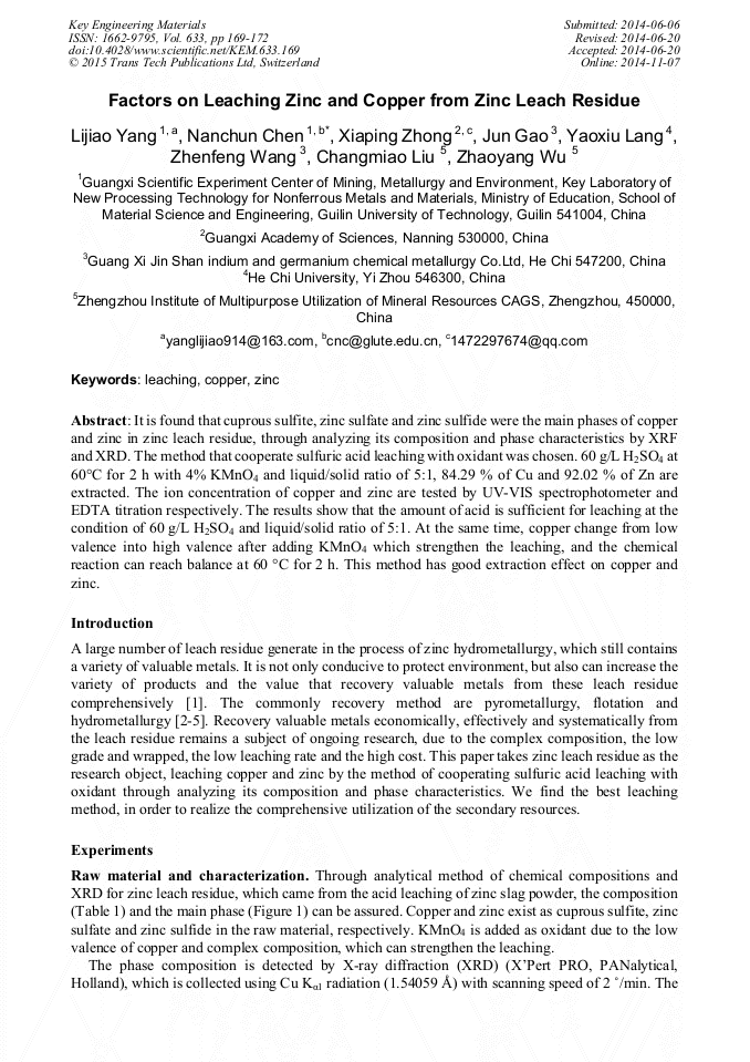 Factors on Leaching Zinc and Copper from Zinc Leach Residue ...