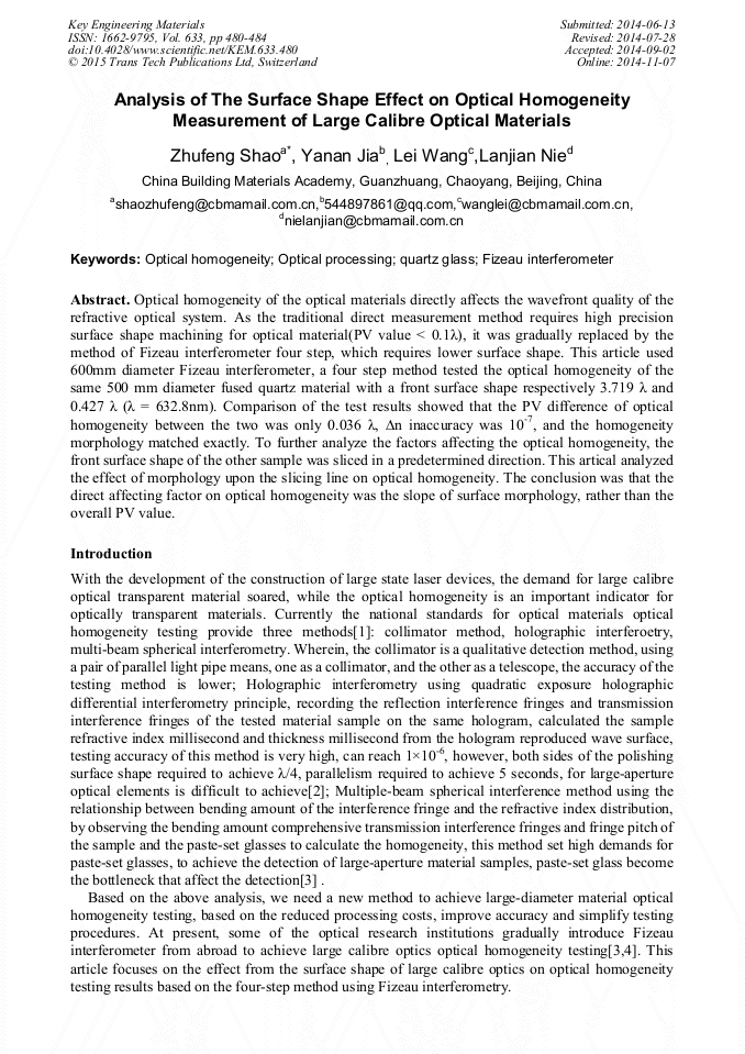Analysis of the Surface Shape Effect on Optical Homogeneity Measurement ...