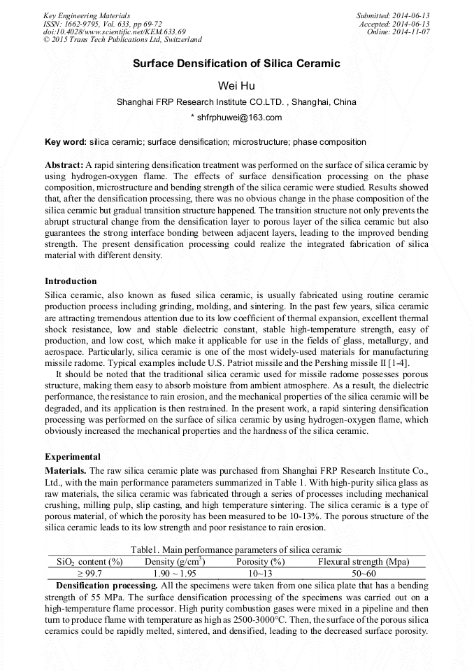 Surface Densification of Silica Ceramic | Scientific.Net