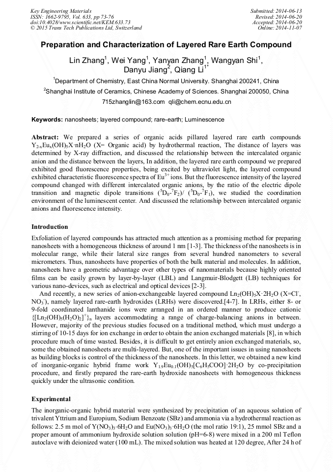 Preparation and Characterization of Layered Rare Earth Compound ...