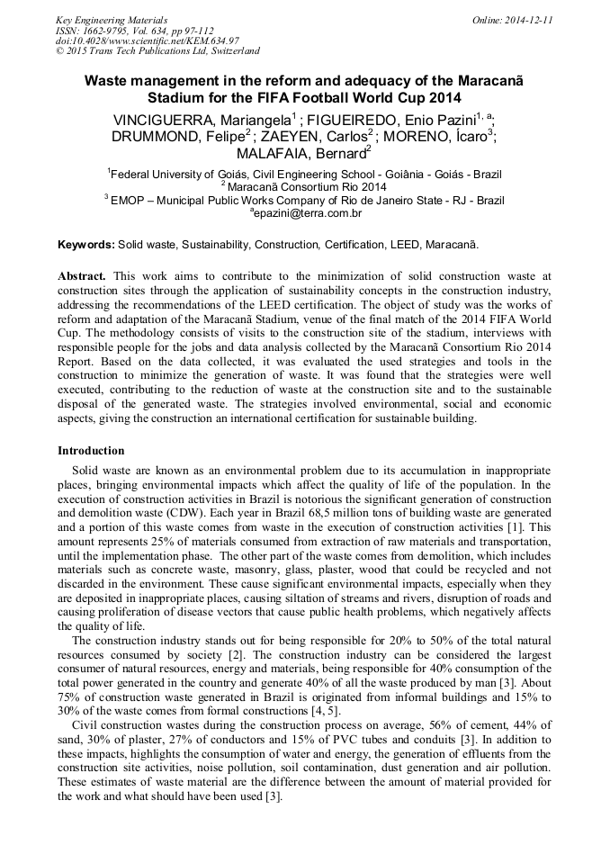Waste Management in the Reform and Adequacy of the Maracanã Stadium ...