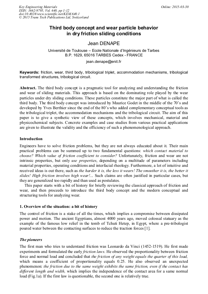 Third Body Concept and Wear Particle Behavior in Dry Friction Sliding ...