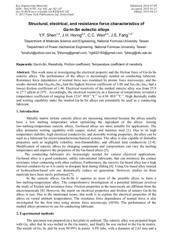 Structural, Electrical, and Resistance Force Characteristics of Ga-In ...