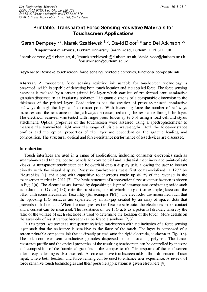 Printable, Transparent Force Sensing Resistive Materials for ...