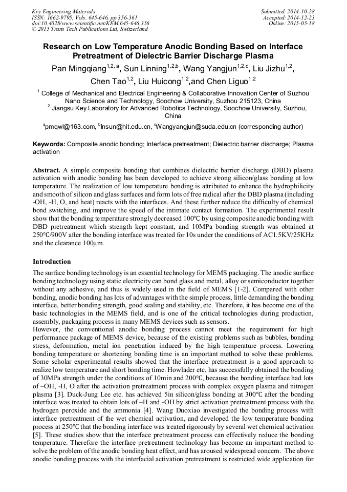 Research on Low Temperature Anodic Bonding Based on Interface ...