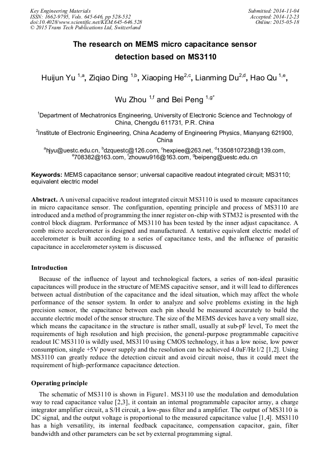 The Research on MEMS Micro Capacitance Sensor Detection Based on MS3110 ...