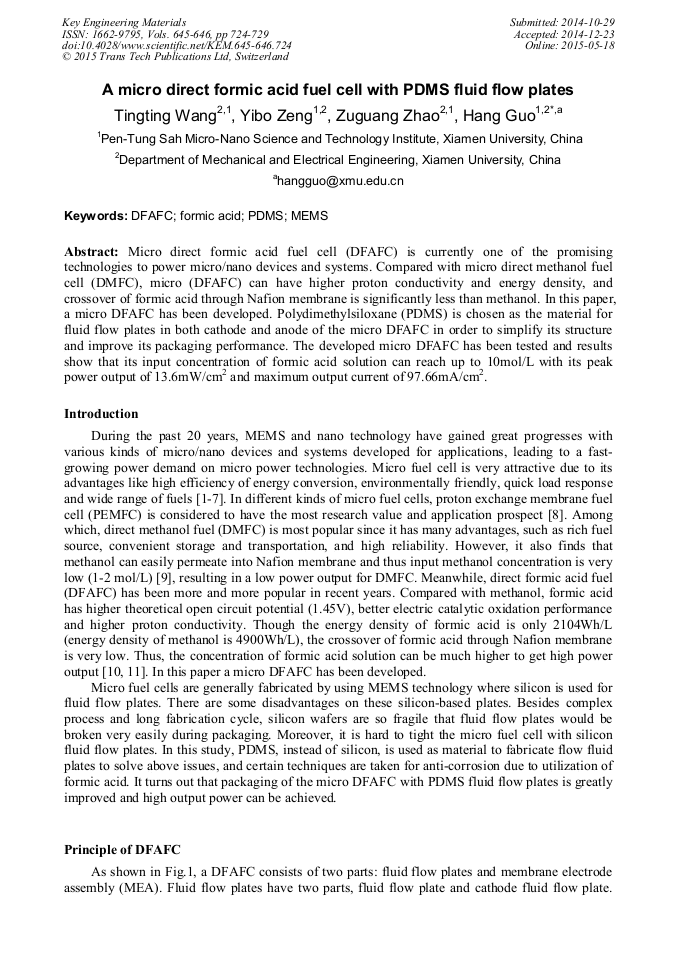 A Micro Direct Formic Acid Fuel Cell with PDMS Fluid Flow Plates ...