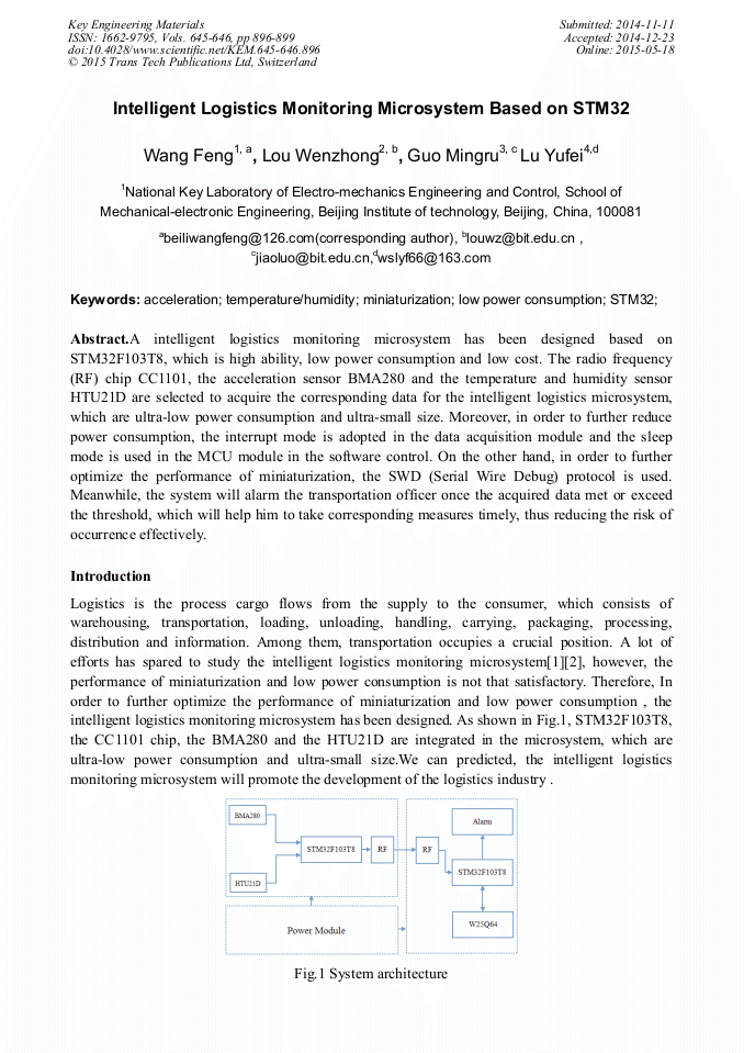 Intelligent Logistics Monitoring Microsystem Based on STM32 ...