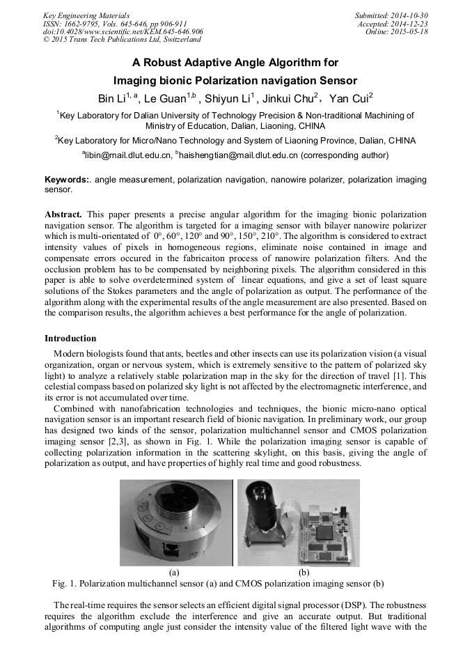 A Robust Adaptive Angle Algorithm For Imaging Bionic Polarization Navigation Sensor Scientificnet