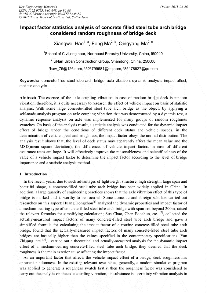 Impact Factor Statistics Analysis of Concrete Filled Steel Tube Arch ...